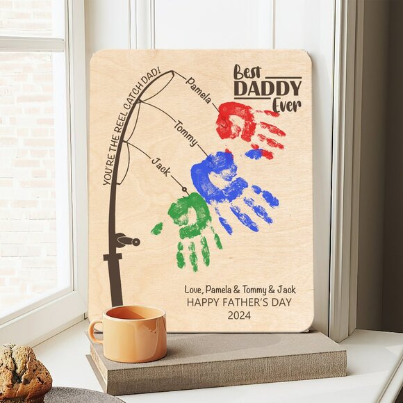 Accents | Personalized Dad Handprint Sign Fishing Handprint Sign Wooden ...